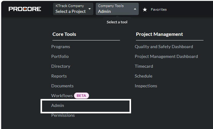 Verify KTrack integration and Procore Company setup