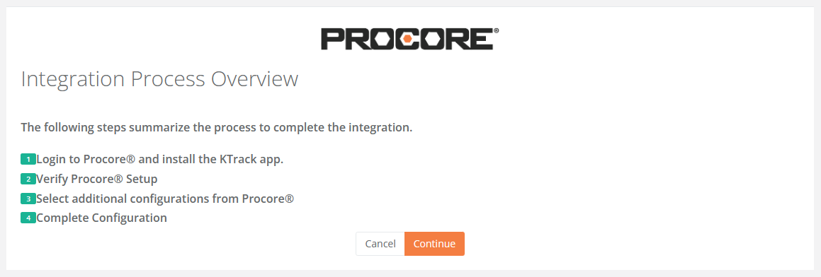 Configure Procore company integration with KTrack